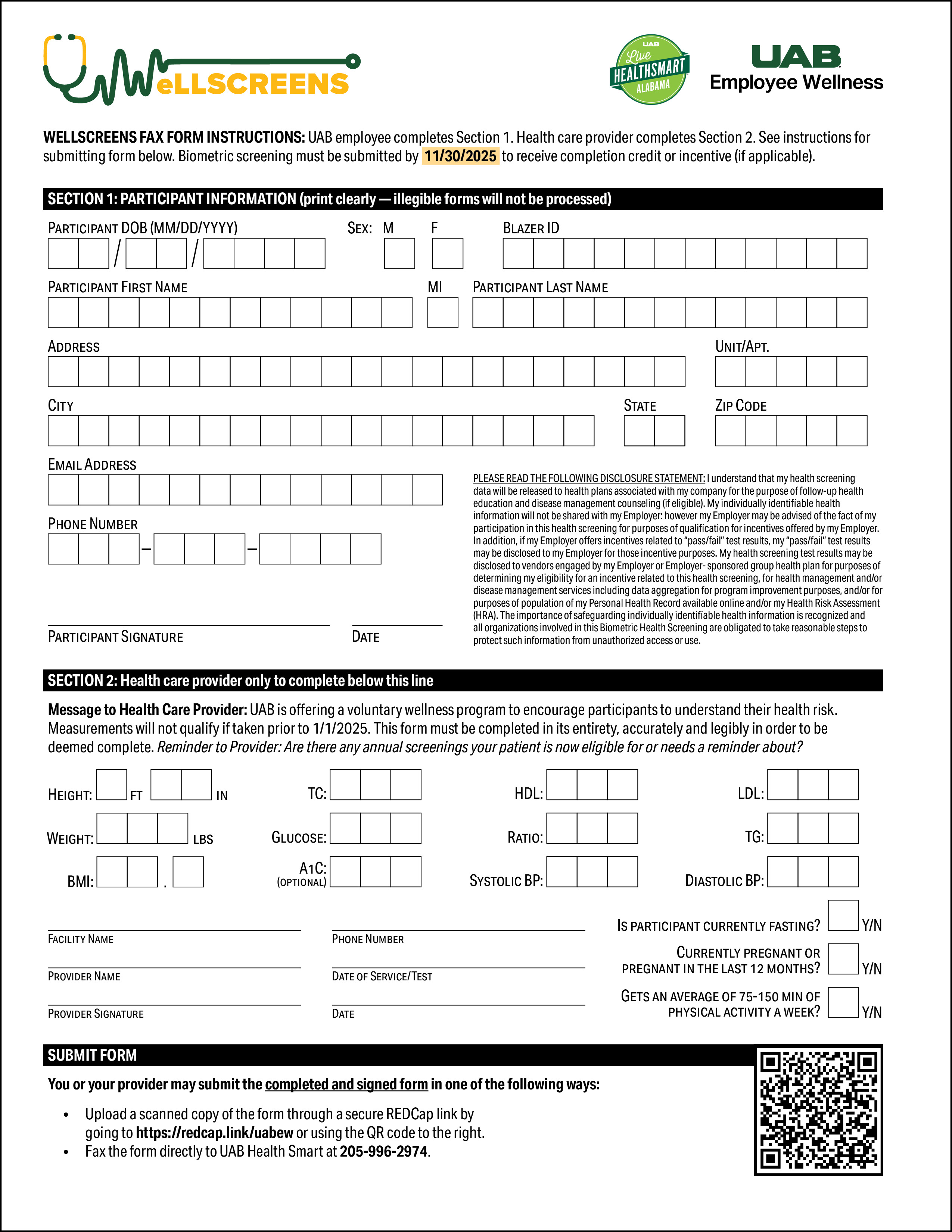 Wellscreens Fax Form - Human Resources