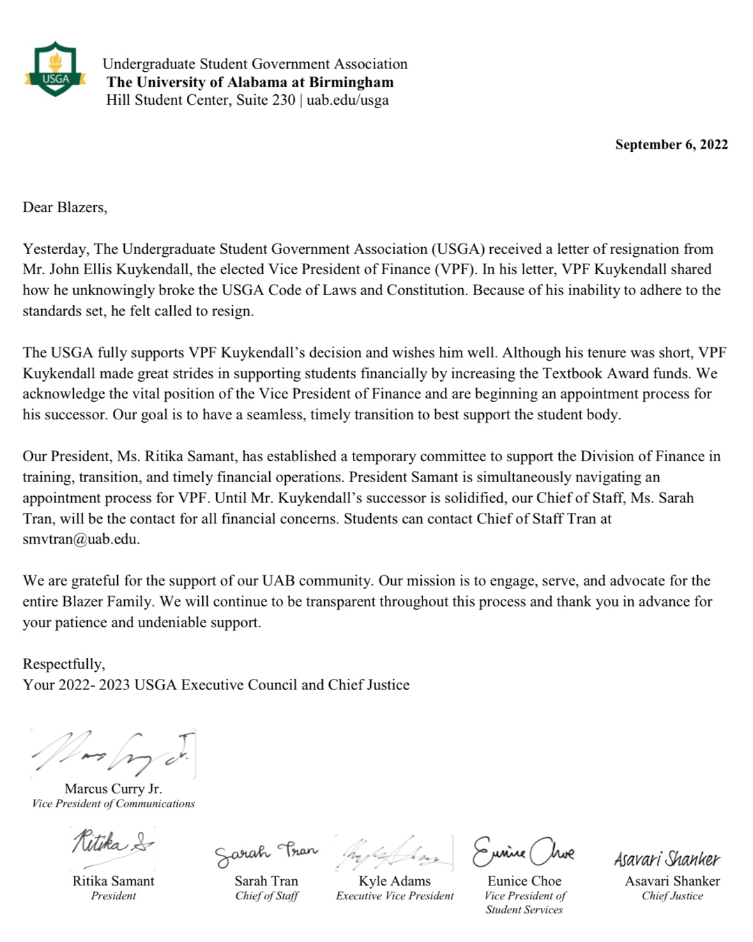 Undergraduate Student Government Association | UAB